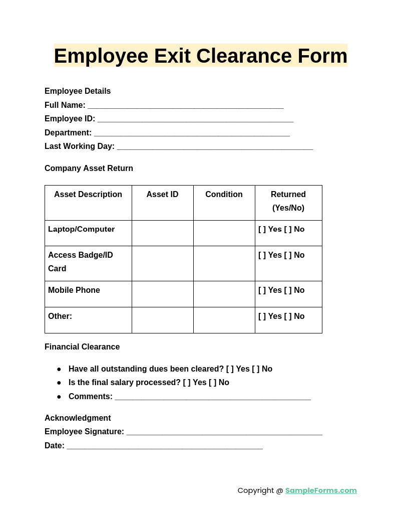 FREE 10+ Exit Clearance Form Samples, PDF, MS Word, Google Docs