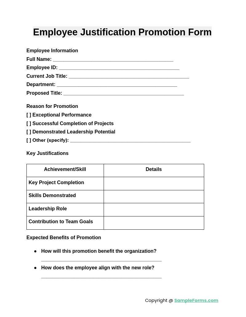 FREE 13+ Employee Promotion Form Samples, PDF, MS Word, Google Docs, Excel