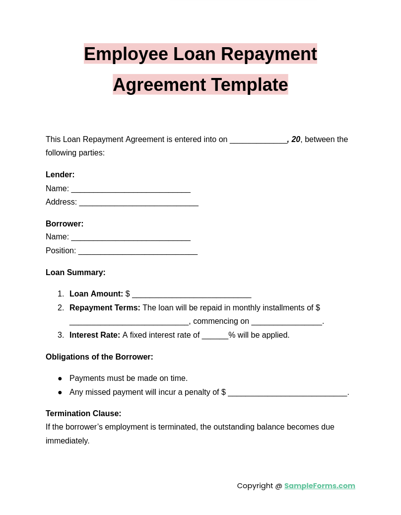 FREE 12+ Employee Loan Agreement Samples, PDF, MS Word, Google Docs