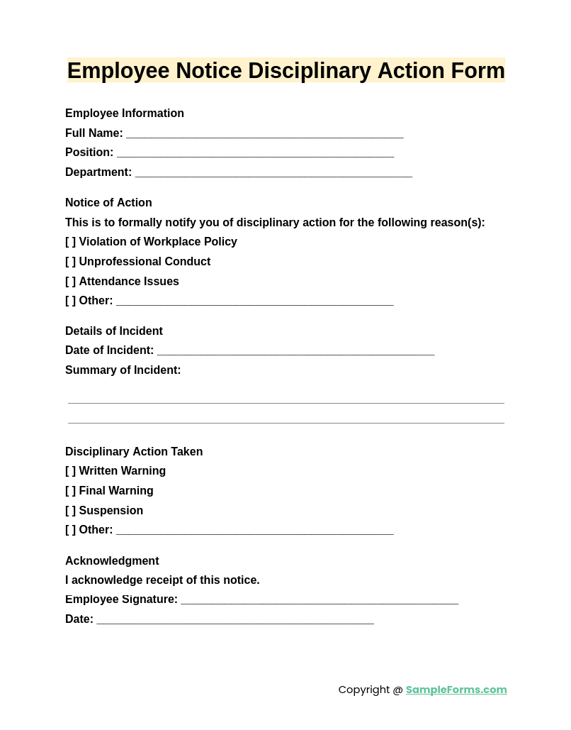 FREE 11+ Employee Disciplinary Action Form Samples, PDF, MS Word ...
