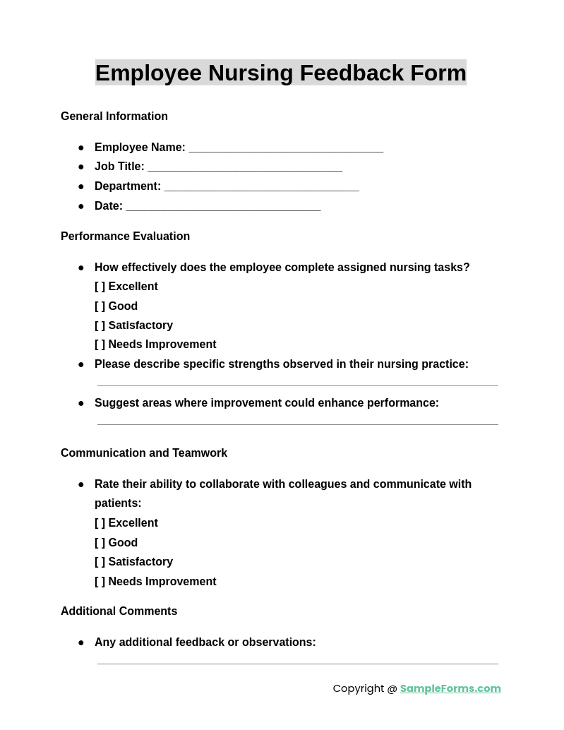 FREE 13+ Nursing Feedback Form Samples, PDF, MS Word, Google Docs
