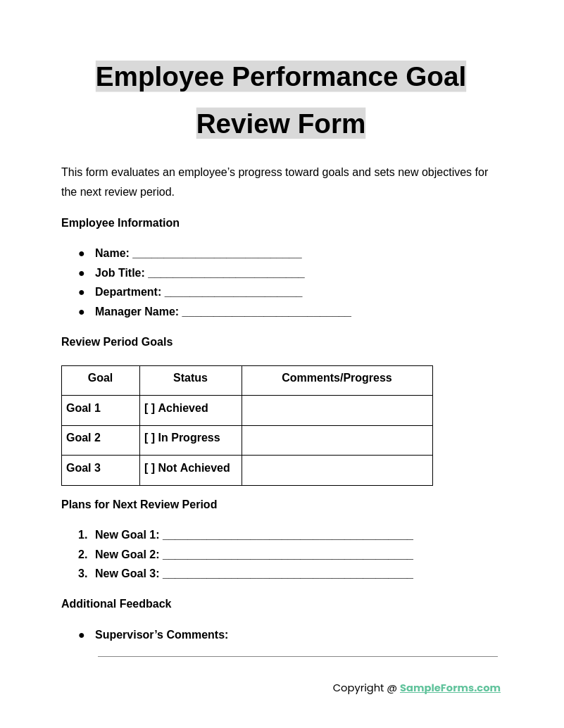 FREE 13+ Employee Performance Review Form Samples, PDF, MS Word, Google ...