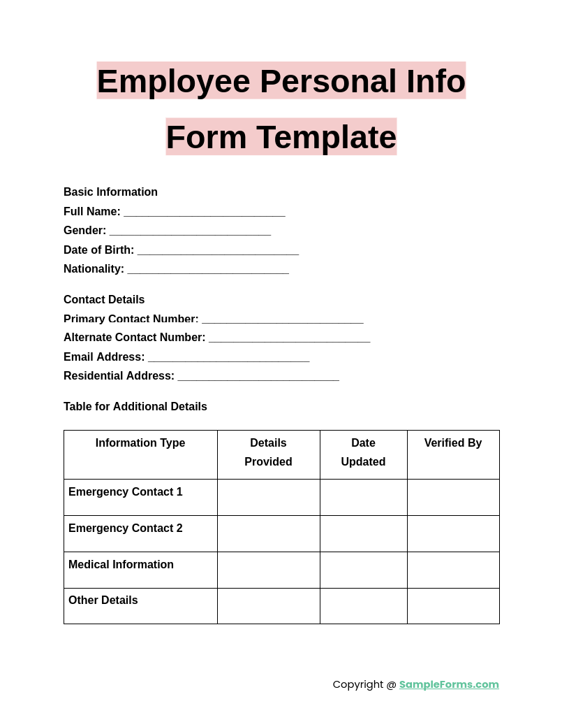 FREE 12+ Employee Personal Information Form Samples, PDF, MS Word ...
