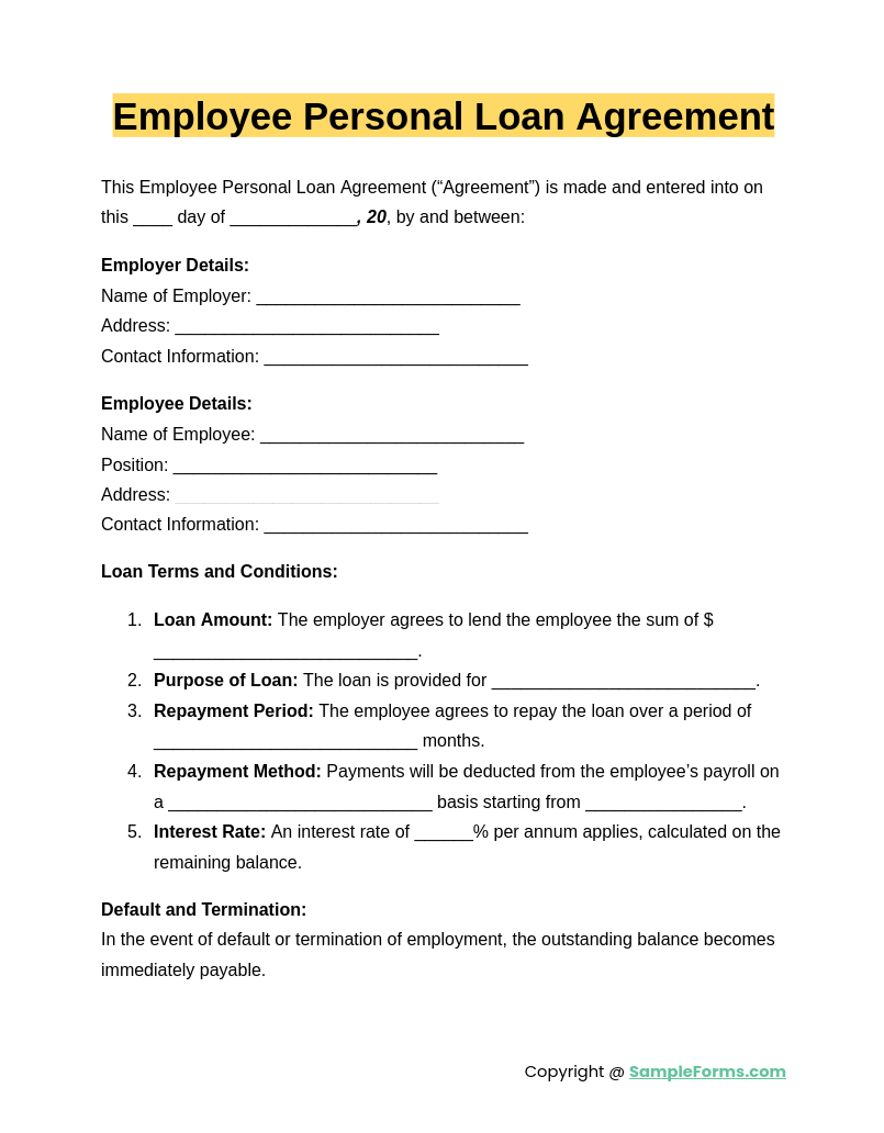 FREE 12+ Employee Loan Agreement Samples, PDF, MS Word, Google Docs