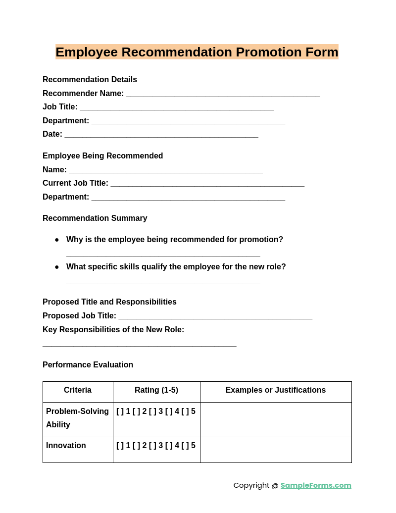 FREE 13+ Employee Promotion Form Samples, PDF, MS Word, Google Docs, Excel