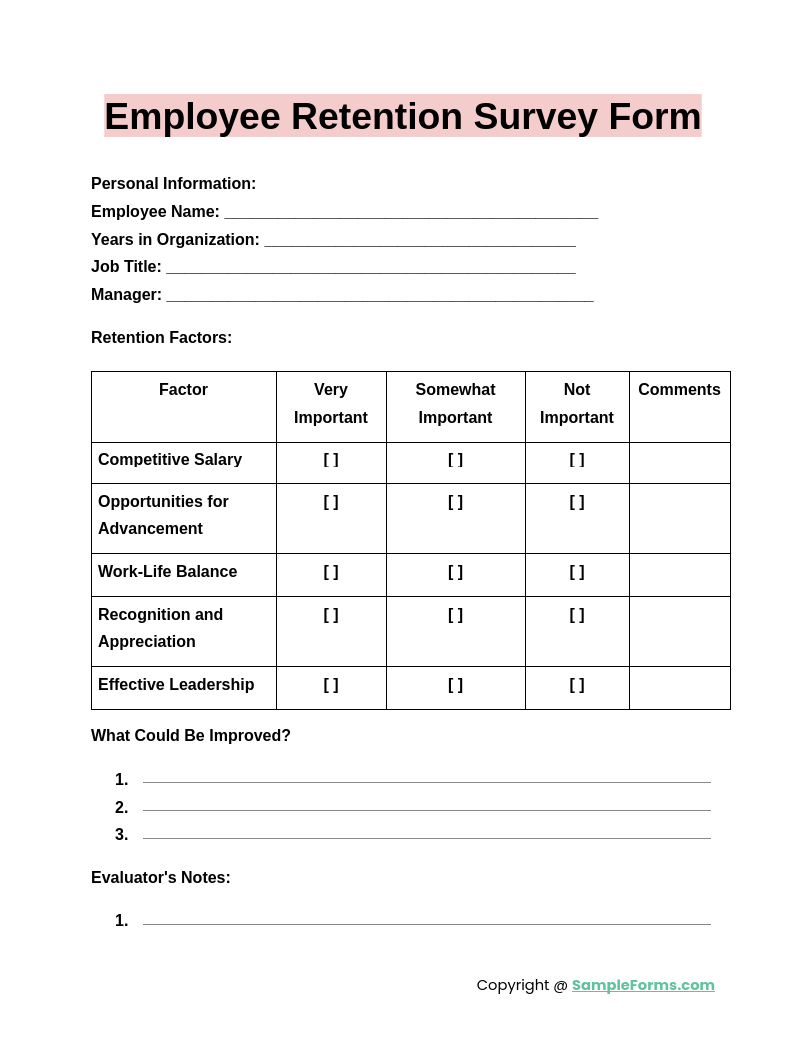 FREE 13+ Employee Survey Forms Samples, PDF, MS Word, Google Docs, Excel