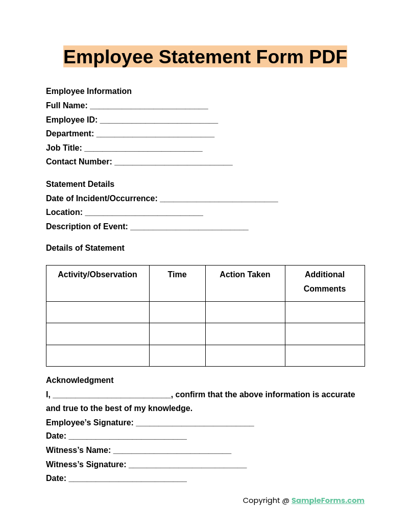 FREE 42+ Statement Form Samples, PDF, MS Word, Google Docs, Excel