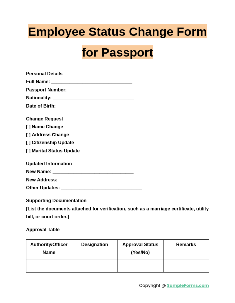 FREE 12+ Employee Status Change Form Samples, PDF, MS Word, Google Docs ...