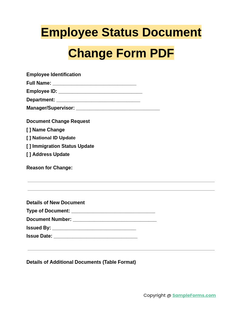 FREE 12+ Employee Status Change Form Samples, PDF, MS Word, Google Docs ...