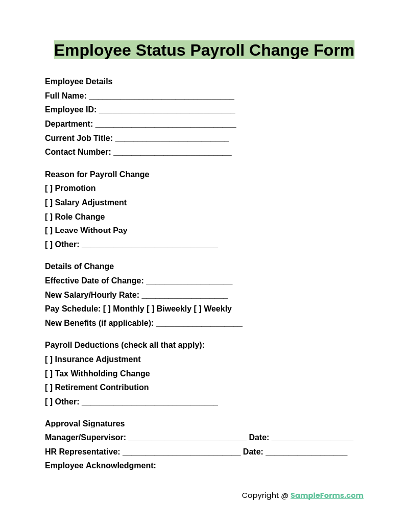 FREE 12+ Employee Status Change Form Samples, PDF, MS Word, Google Docs ...