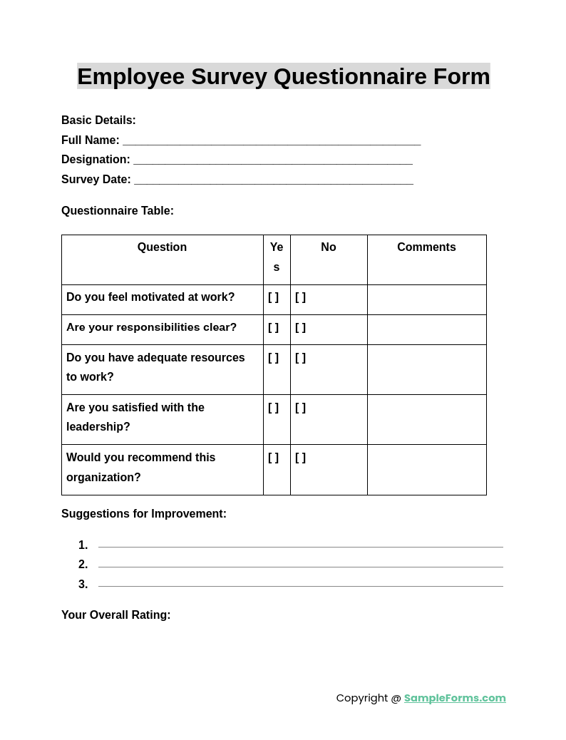 FREE 13+ Employee Survey Forms Samples, PDF, MS Word, Google Docs, Excel