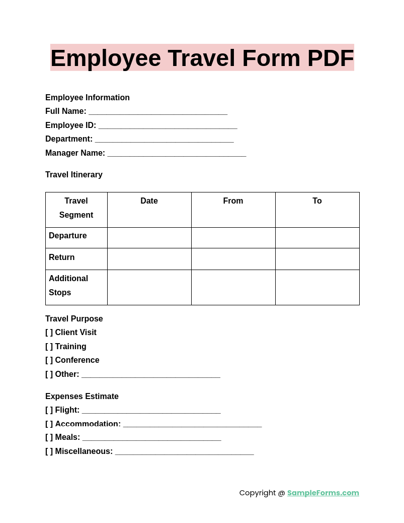 FREE 35+ Travel Form Samples, PDF, MS Word, Google Docs, Excel