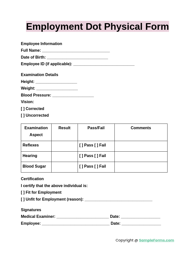 Free 17+ Dot Physical Form Samples, PDF, MS Word, Google Docs