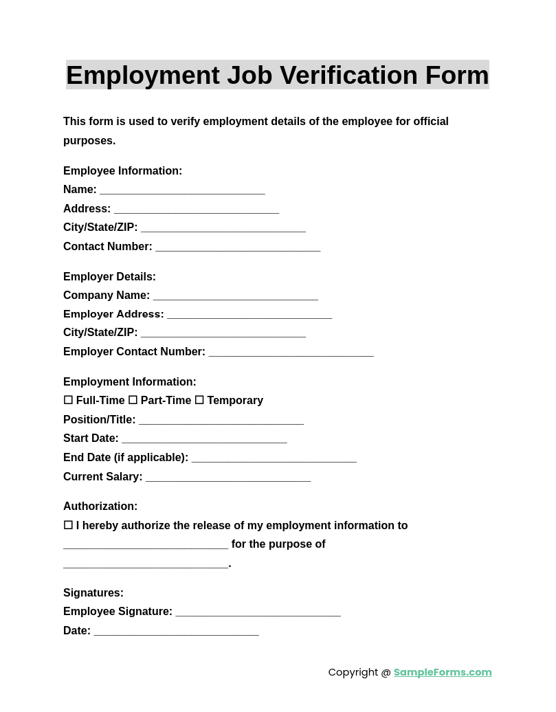 FREE 13+ Employment Verification Form Samples, PDF, MS Word, Google ...