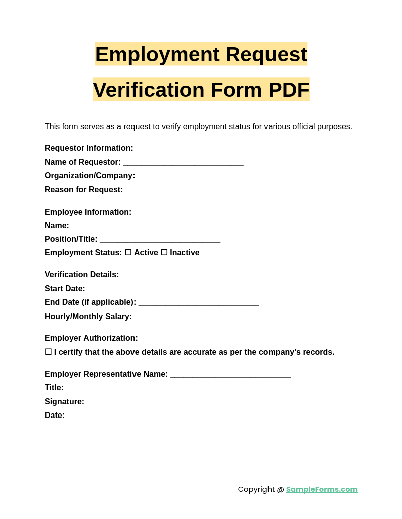 FREE 13+ Employment Verification Form Samples, PDF, MS Word, Google Docs, Excel