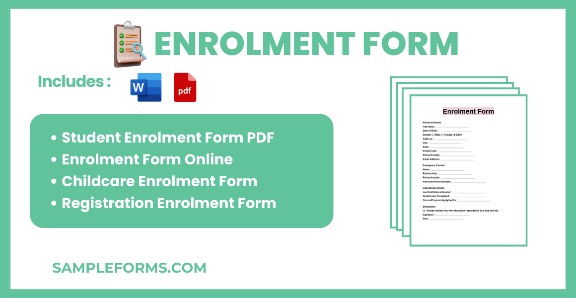 FREE 56+ Enrolment Form Samples, PDF, MS Word, Google Docs, Excel