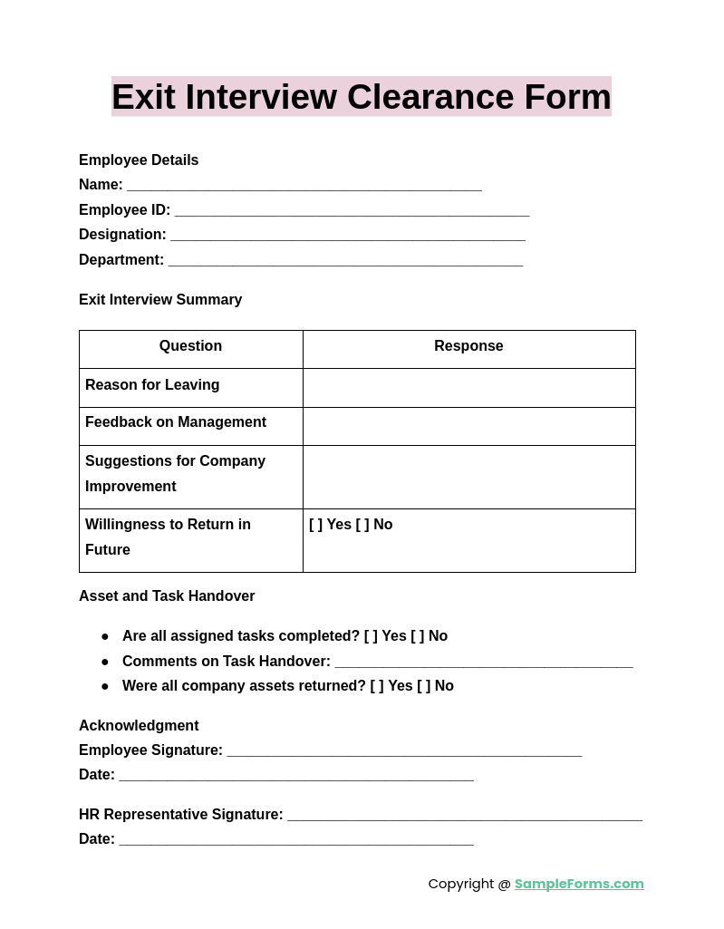 FREE 10+ Exit Clearance Form Samples, PDF, MS Word, Google Docs