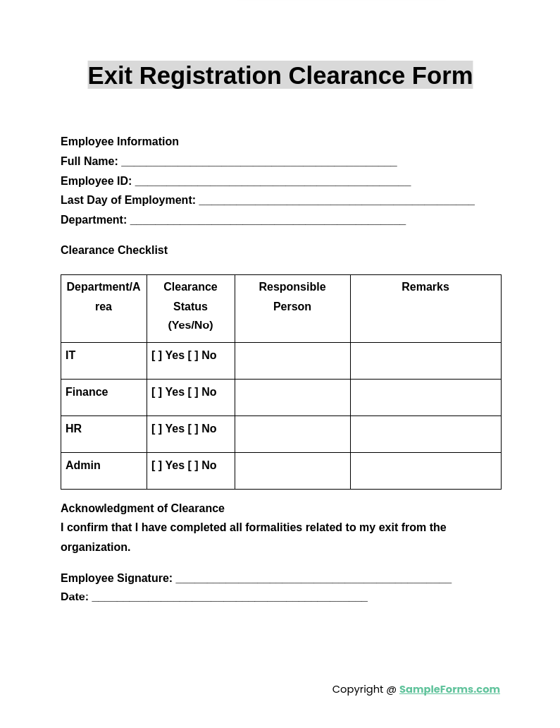 FREE 10+ Exit Clearance Form Samples, PDF, MS Word, Google Docs