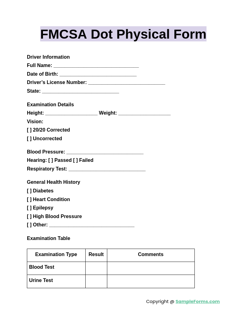 Free 17+ Dot Physical Form Samples, PDF, MS Word, Google Docs