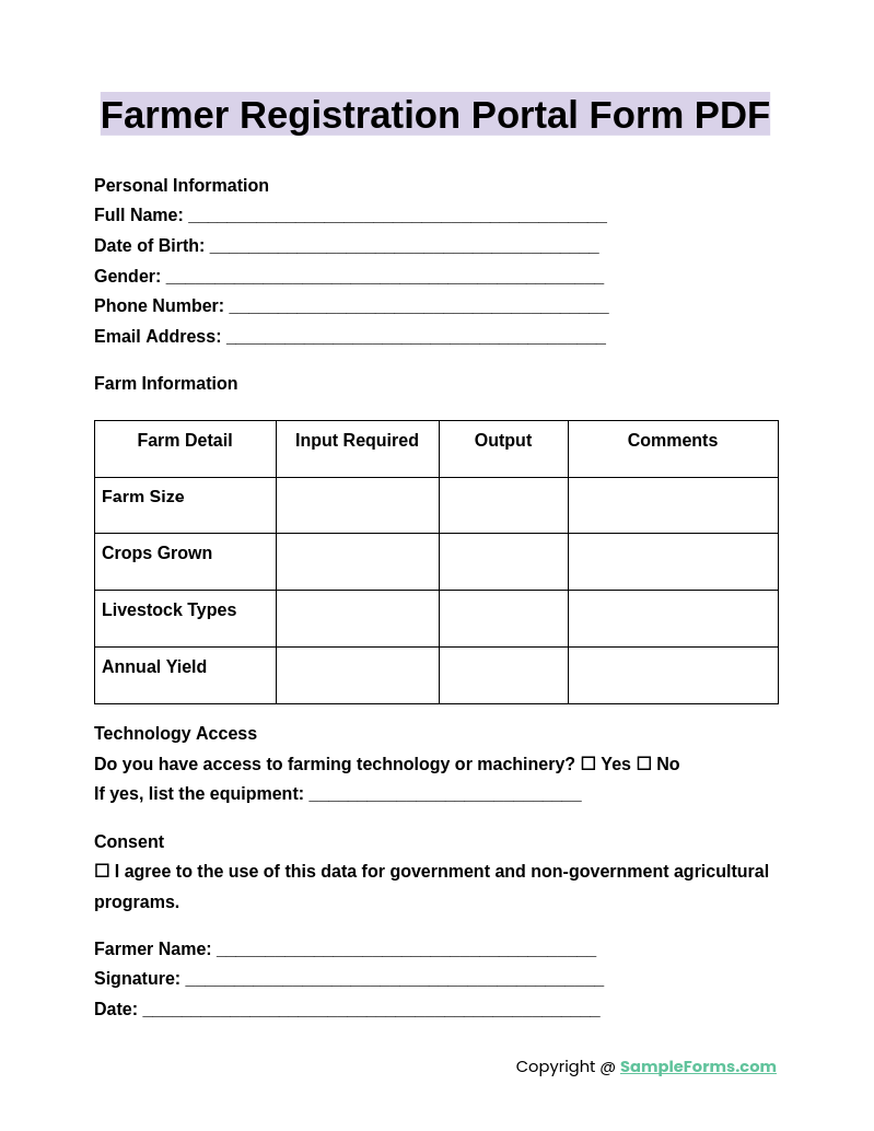 FREE 14+ Farmer Registration Form Samples, PDF, MS Word, Google Docs
