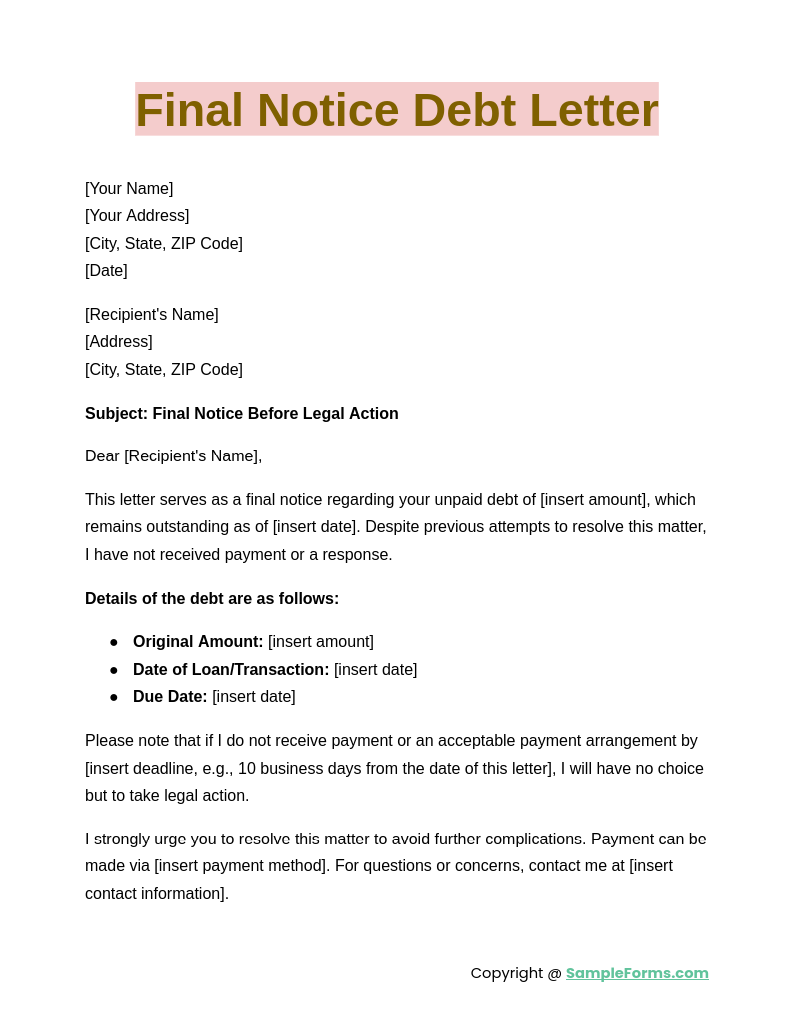 FREE 10+ Debt Letter Samples, PDF, MS Word, Google Docs