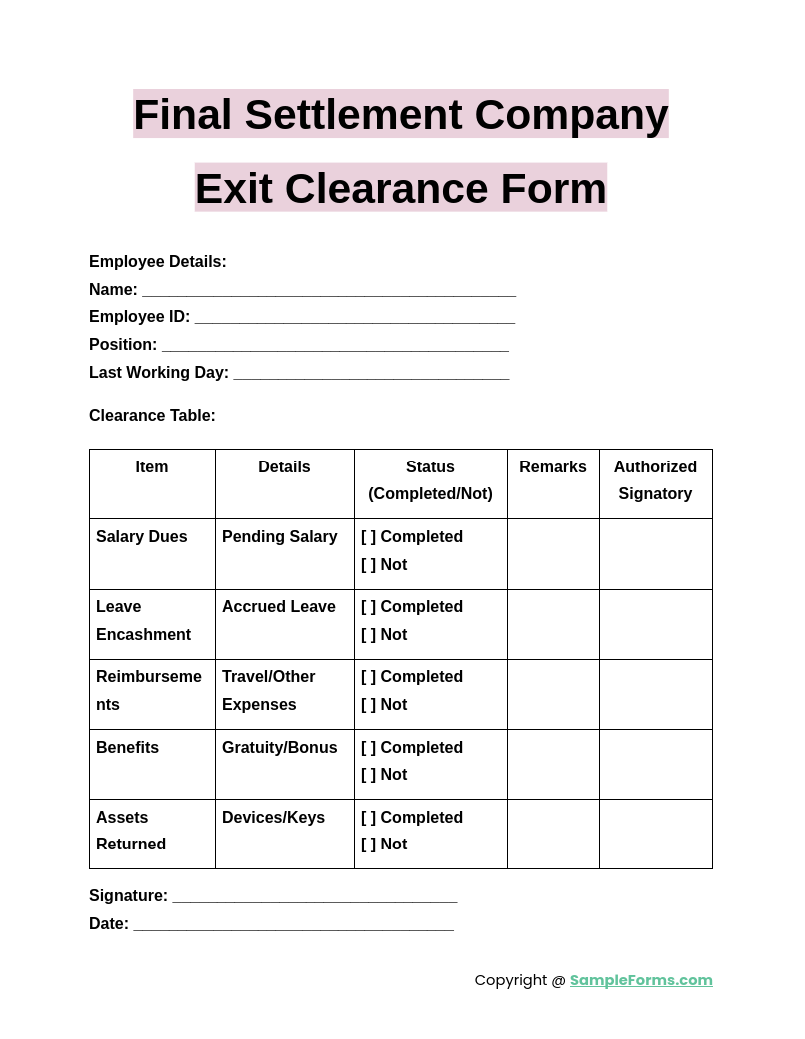 FREE 16+ Company Exit Clearance Form Samples, PDF, MS Word, Google Docs