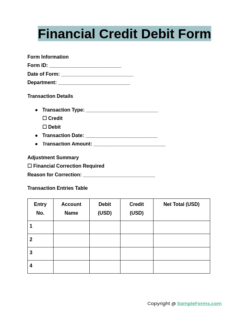 FREE 10+ Credit Debit Form Samples, PDF, MS Word, Google Docs, Excel