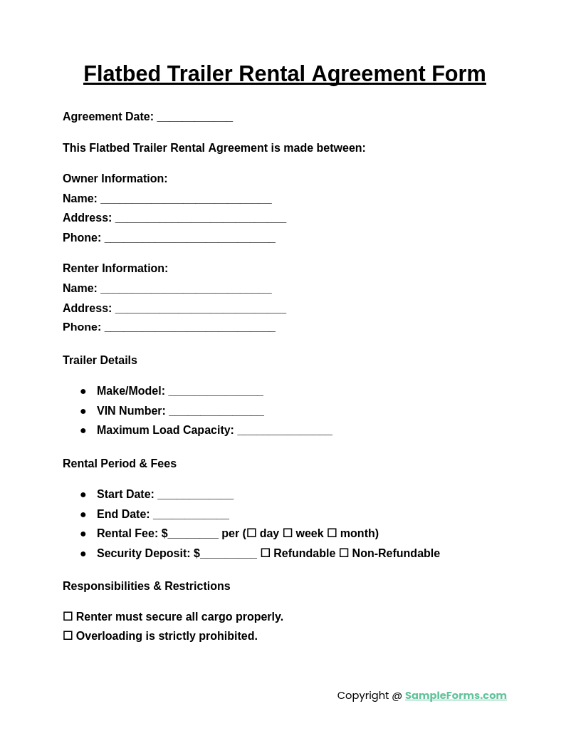 FREE 14+ Trailer Rental Agreement Form Samples, PDF, MS Word, Google Docs