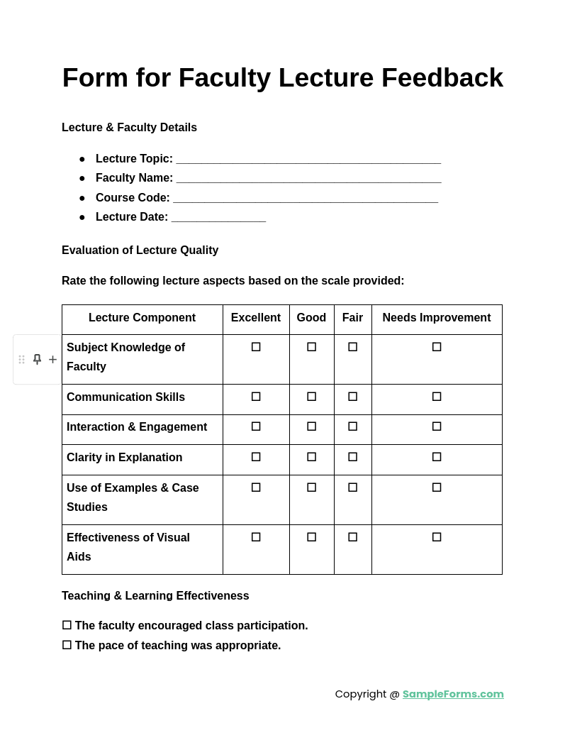 FREE 13+ Form for Lecture Feedback Samples, PDF, MS Word, Google Docs