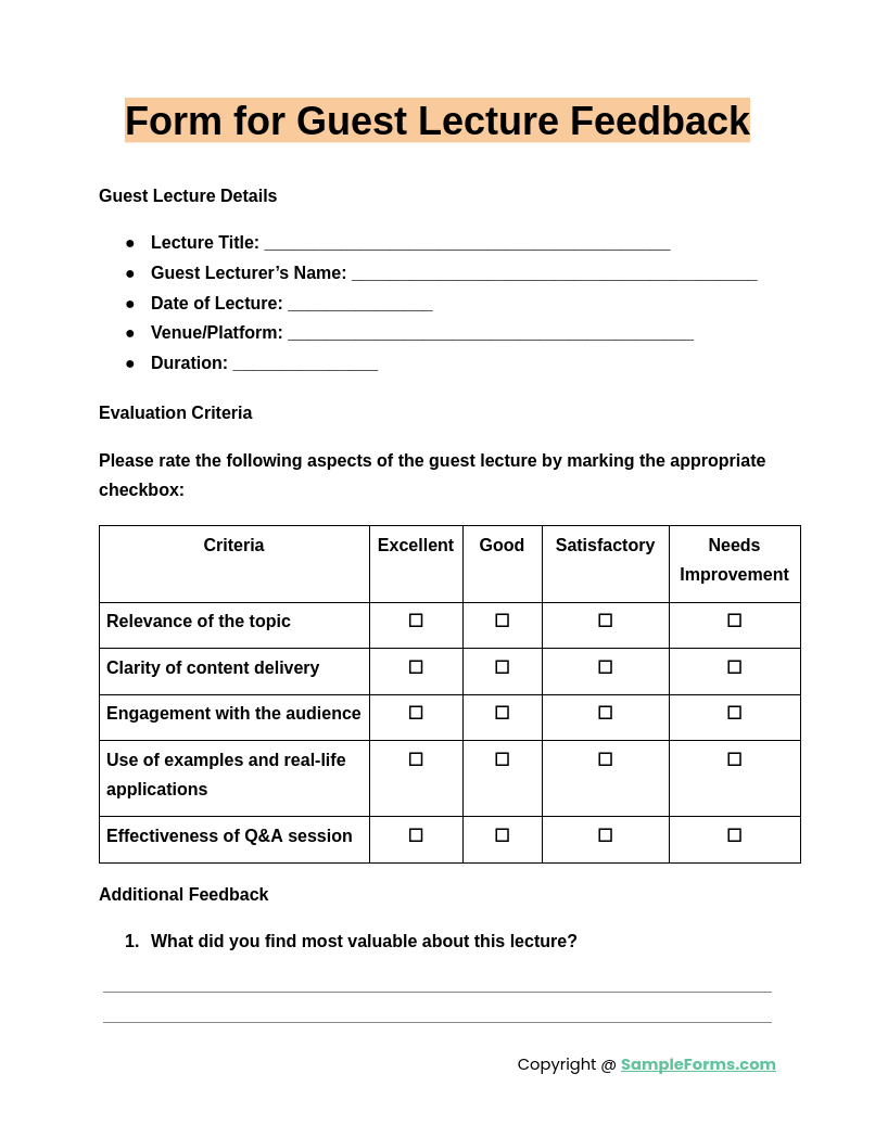 FREE 13+ Form for Lecture Feedback Samples, PDF, MS Word, Google Docs