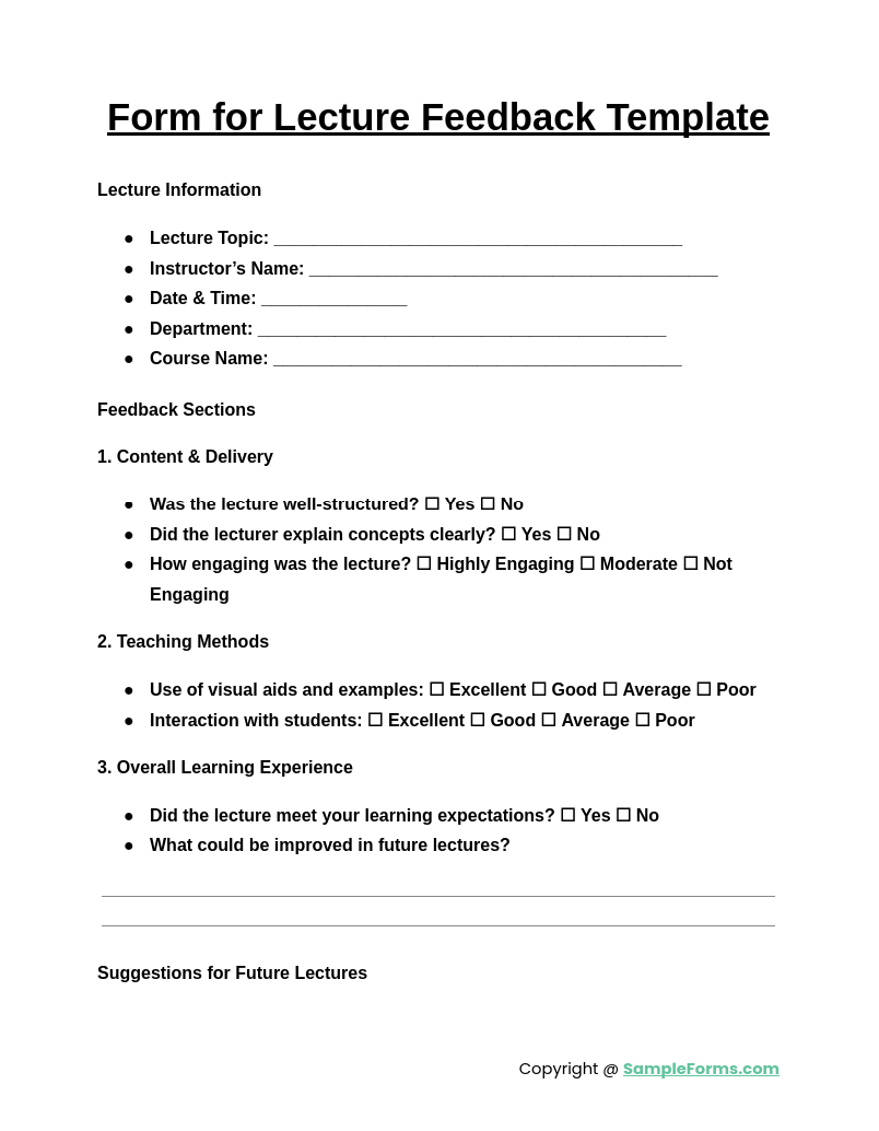 FREE 13+ Form for Lecture Feedback Samples, PDF, MS Word, Google Docs
