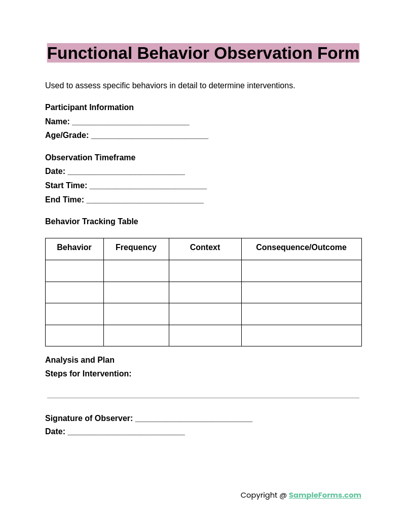 FREE 8+ Behavior Observation Form Samples, PDF, MS Word, Google Docs