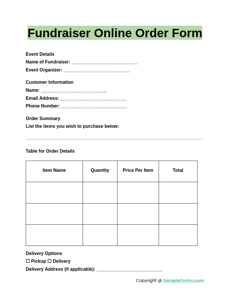 FREE 14+ Fundraiser Order Form Samples, PDF, MS Word, Google Docs, Excel