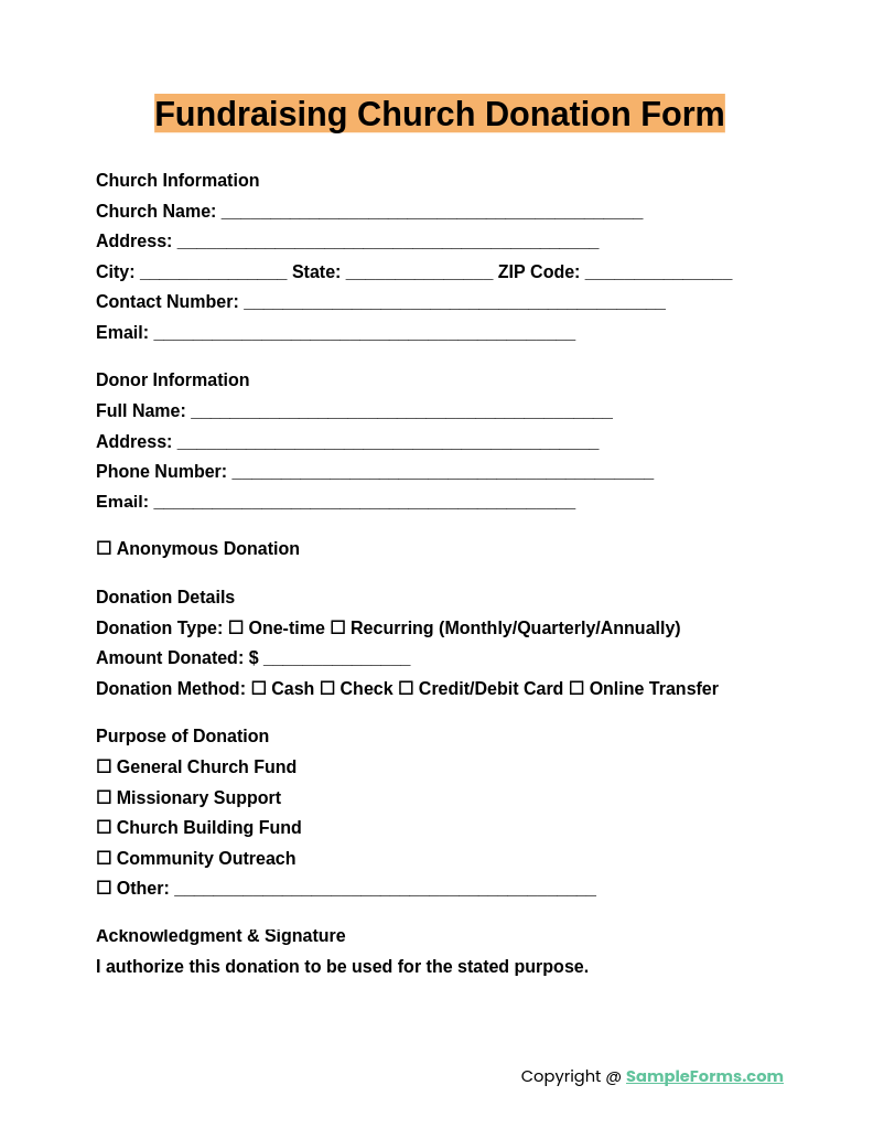 FREE 9+ Church Donation Form Samples, PDF, MS Word, Google Docs, Excel