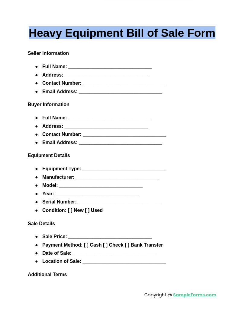 FREE 10+ Equipment Bill of Sale Form Samples, PDF, MS Word, Google Docs