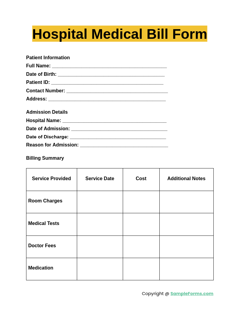 FREE 8+ Medical Bill Form Samples, PDF, MS Word, Google Docs