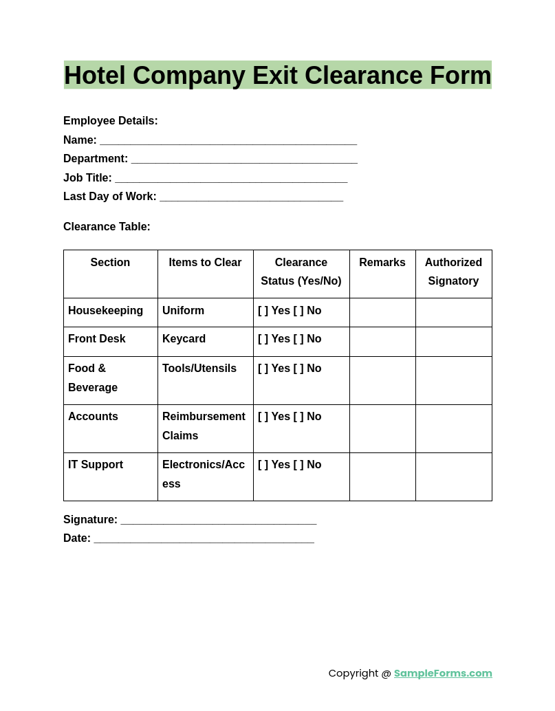 FREE 16+ Company Exit Clearance Form Samples, PDF, MS Word, Google Docs