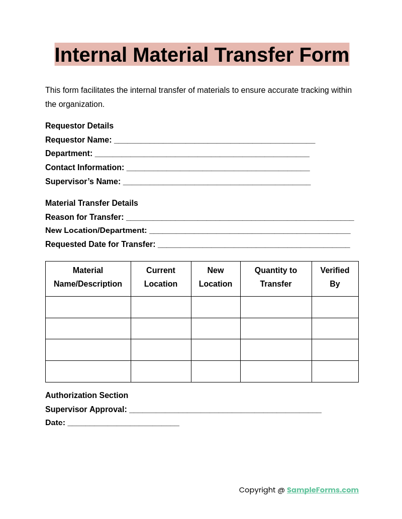 FREE 12+ Material Transfer Form Samples, PDF, MS Word, Google Docs
