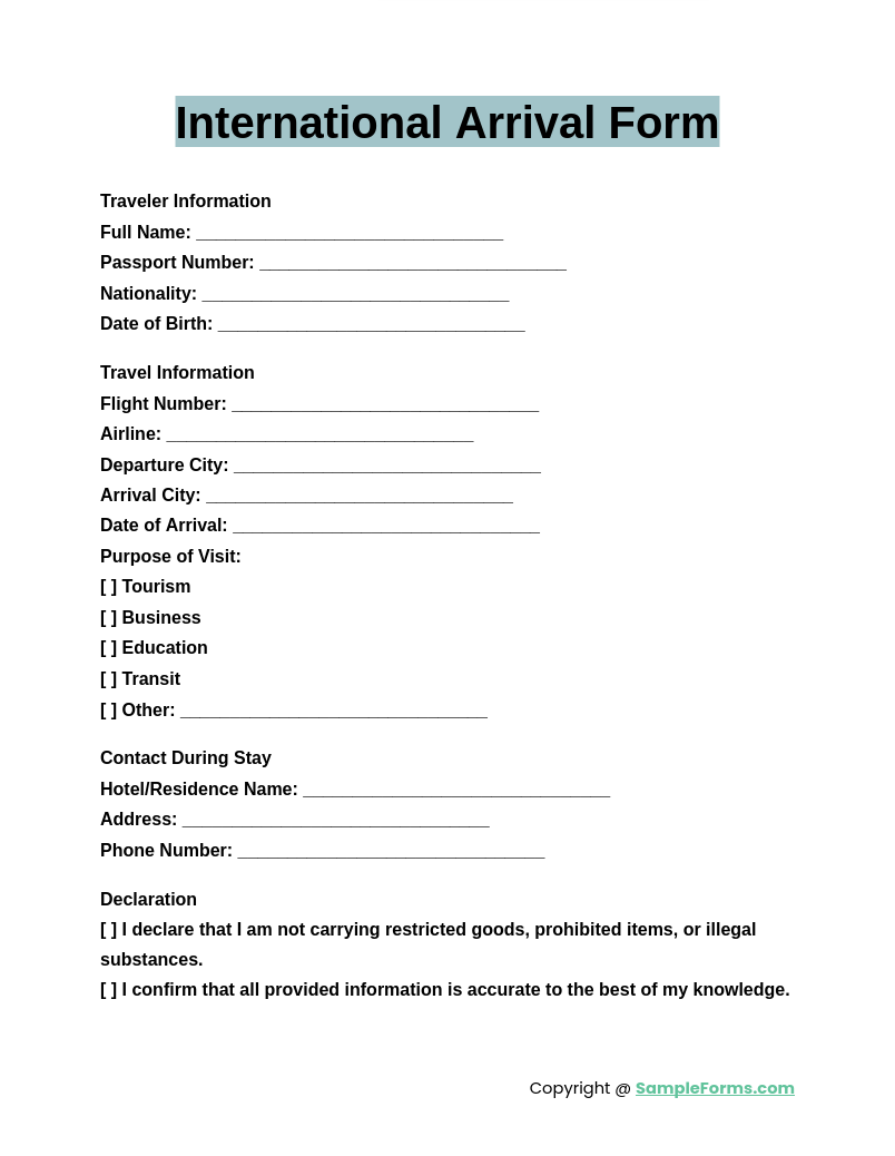 FREE 29+ Arrival Form Samples, PDF, MS Word, Google Docs