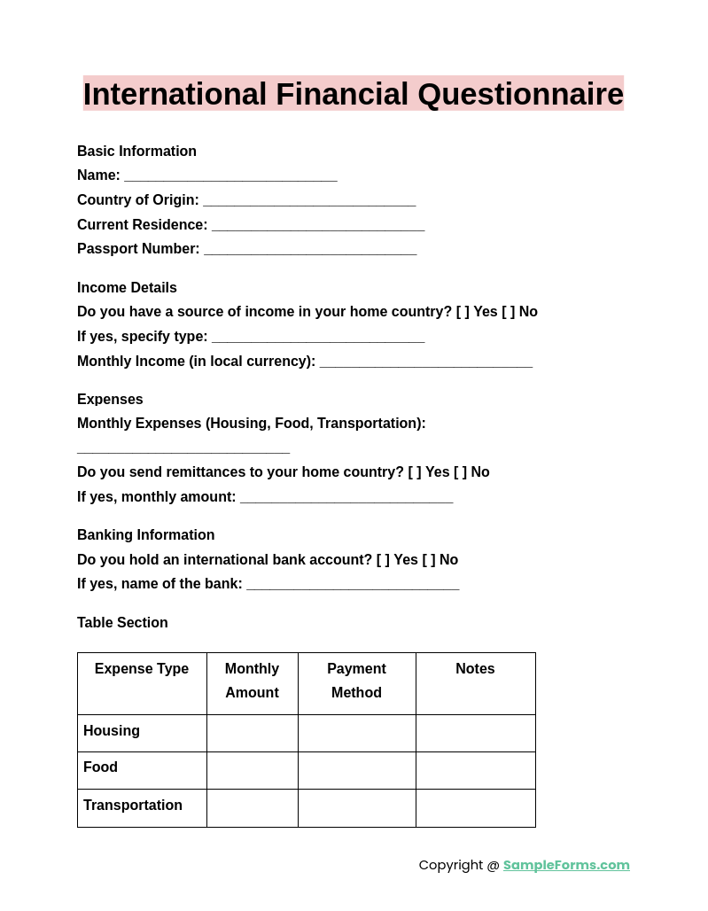 FREE 13+ Financial Questionnaire Form Samples, PDF, MS Word, Google Docs