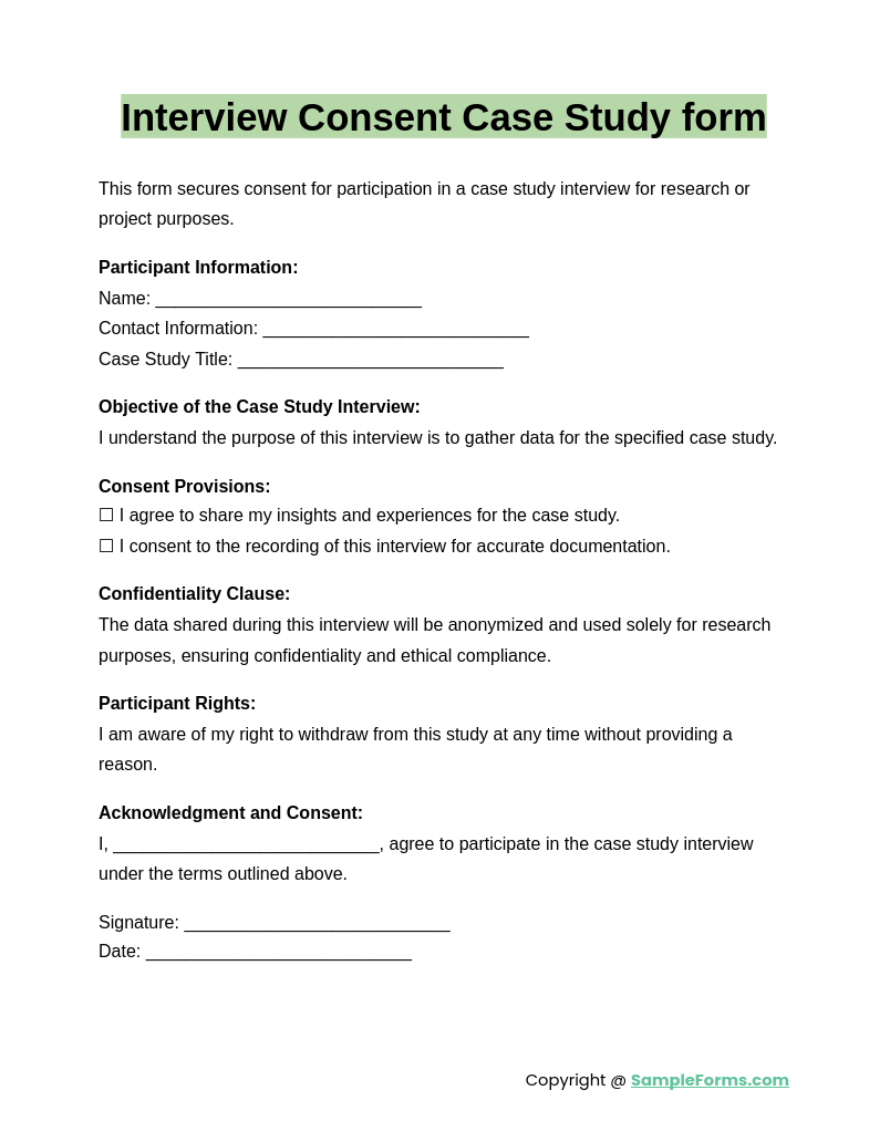 FREE 13+ Interview Consent Form Samples, PDF, MS Word, Google Docs