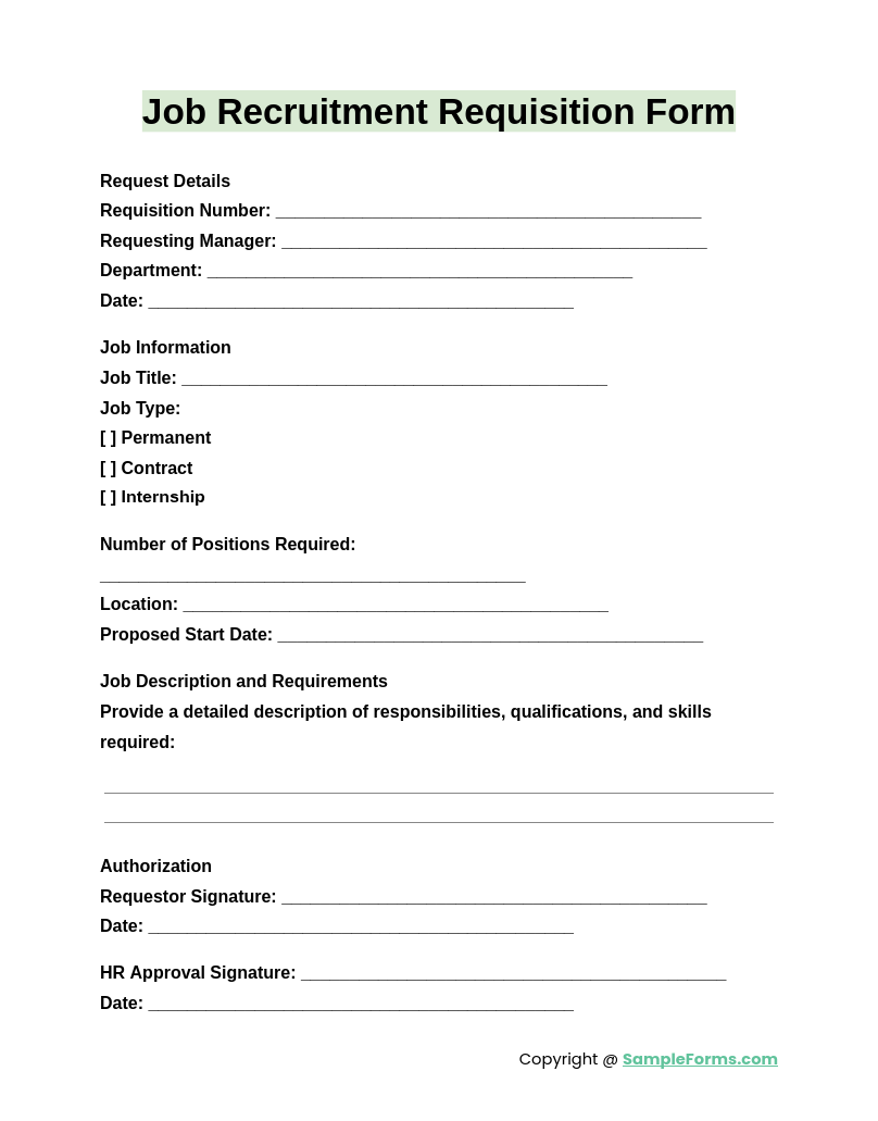 FREE 10+ Recruitment Requisition Form Samples, PDF, MS Word, Google Docs