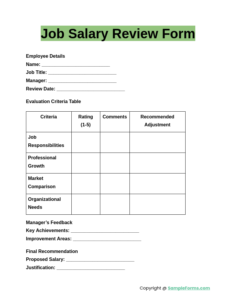 FREE 18+ Salary Review Form Samples, PDF, MS Word, Google Docs, Excel