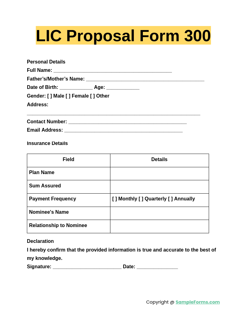 FREE 13+ LIC Proposal Form Samples, PDF, MS Word, Google Docs