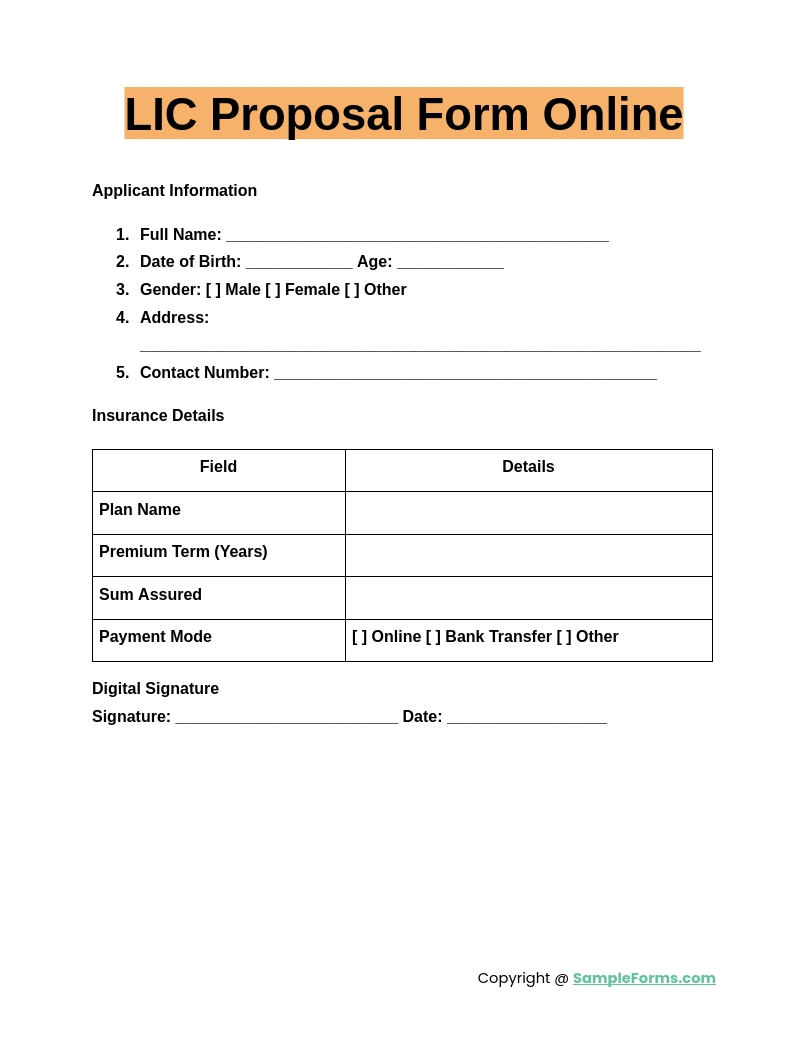 FREE 13+ LIC Proposal Form Samples, PDF, MS Word, Google Docs