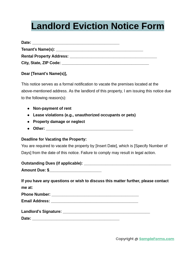 FREE 11+ Eviction Notice Form Samples, PDF, MS Word, Google Docs