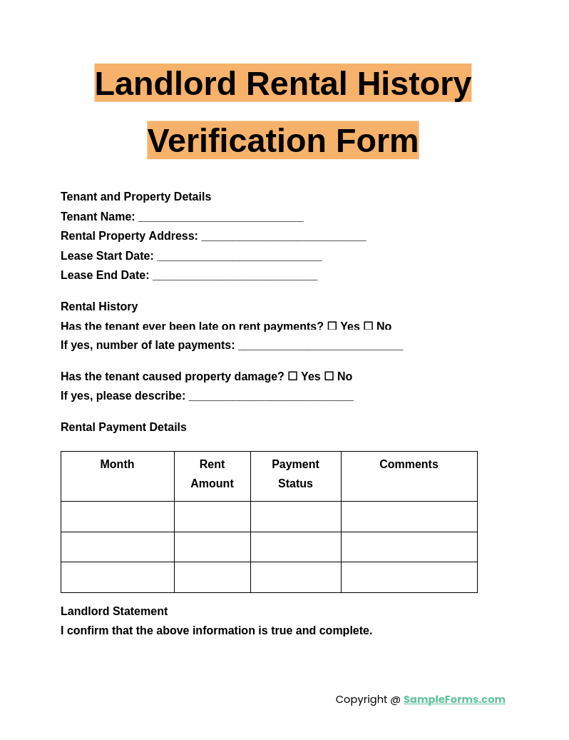 FREE 11+ Landlord Verification Form Samples, PDF, MS Word, Google Docs