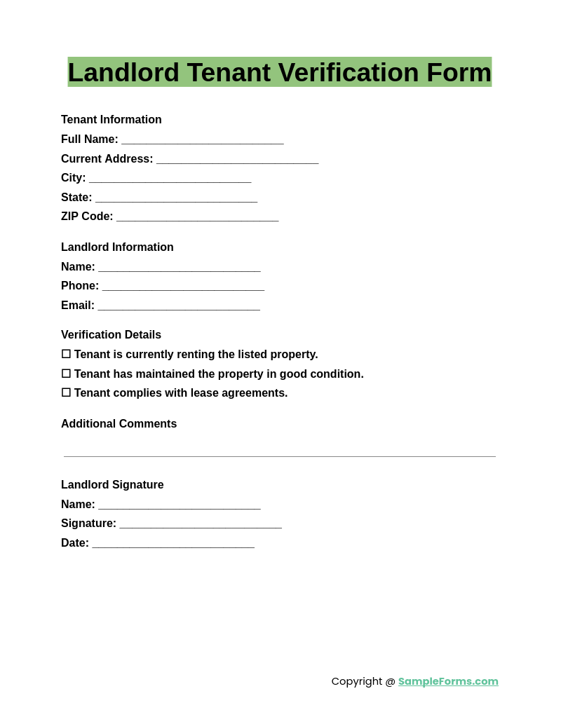 FREE 11+ Landlord Verification Form Samples, PDF, MS Word, Google Docs