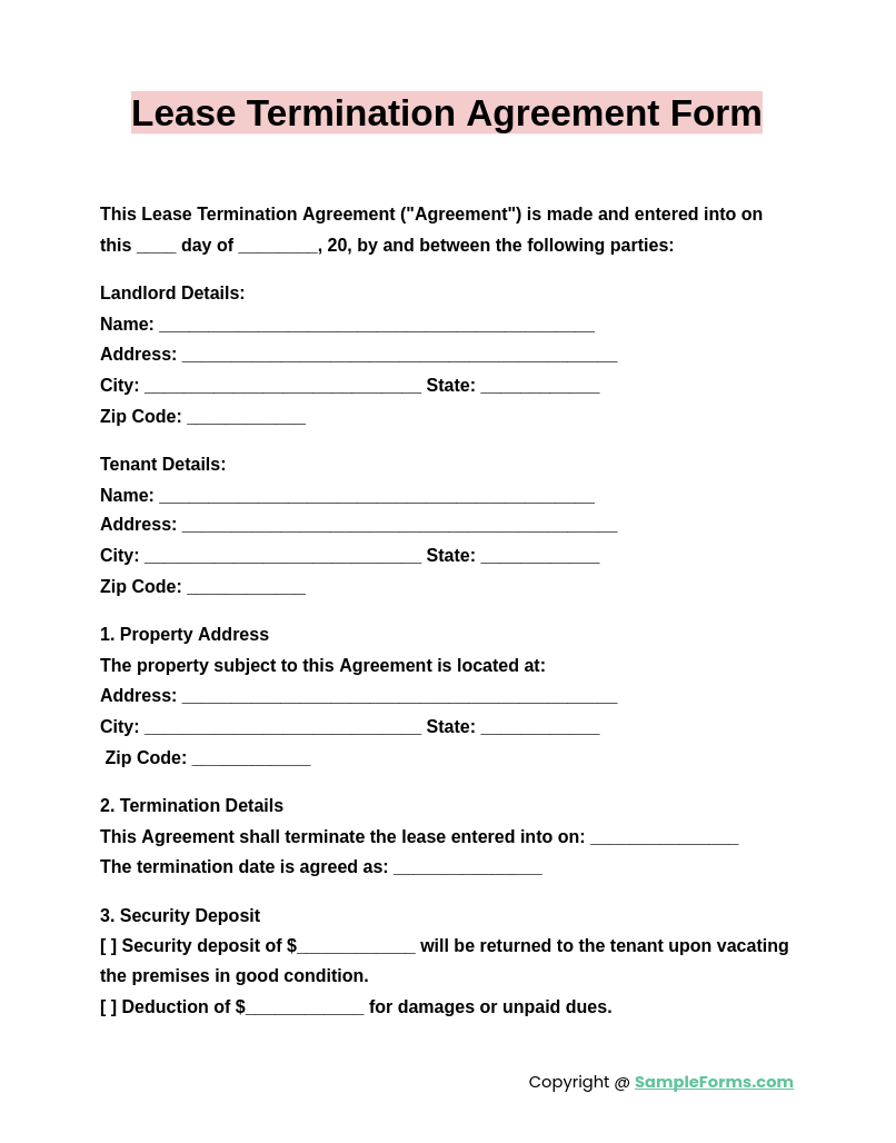 FREE 11+ Lease Termination Form Samples, PDF, MS Word, Google Docs