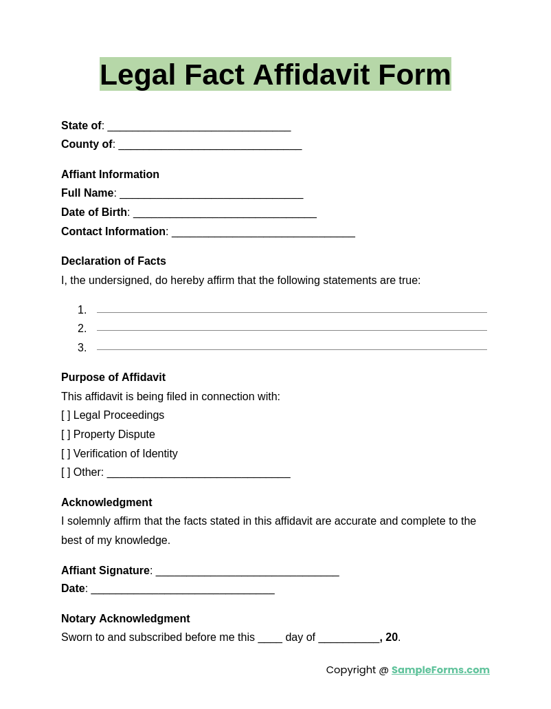 FREE 12+ Fact Affidavit Form Samples, PDF, MS Word, Google Docs